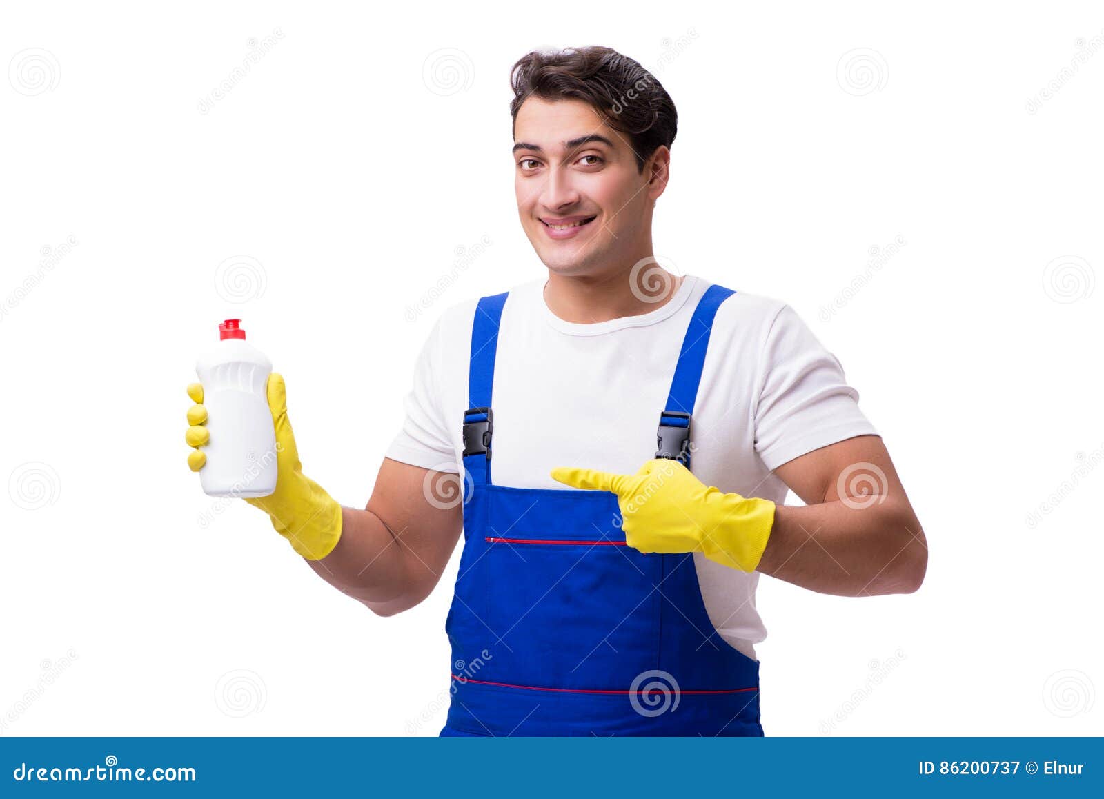 The Man with Cleaning Agents Isolated on White Background Stock Image ...