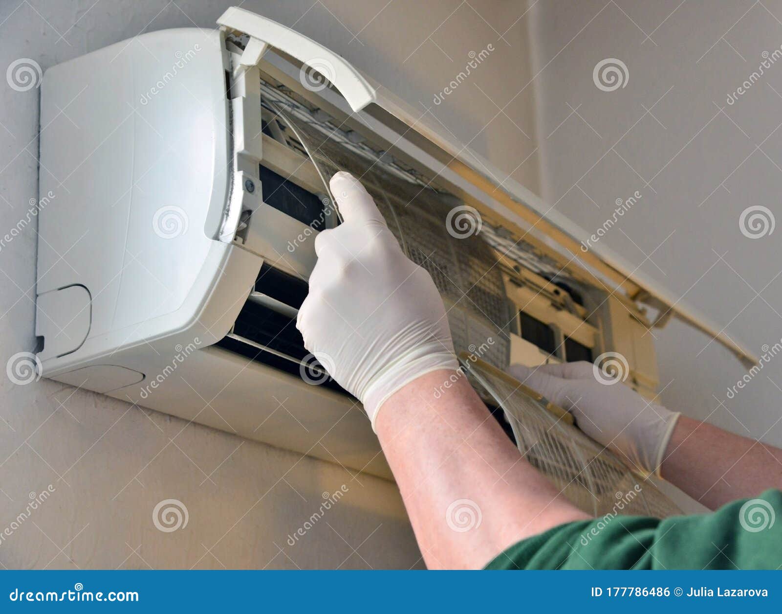 Man Cleaning Air Conditioning System Stock Photo - Image of home ...