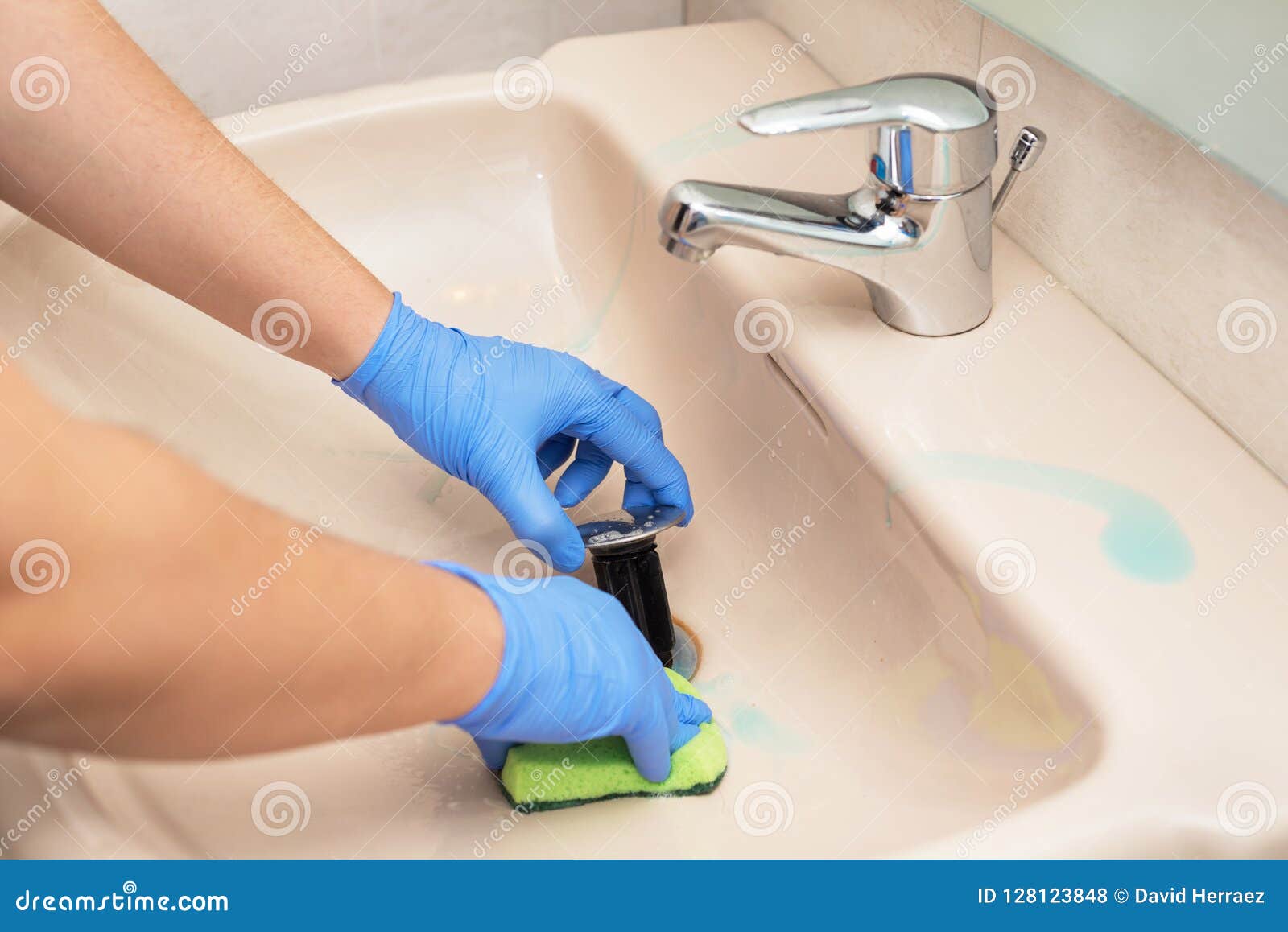 Man Cleaning the Bathroom Sink Stock Photo - Image of gender, bathroom ...