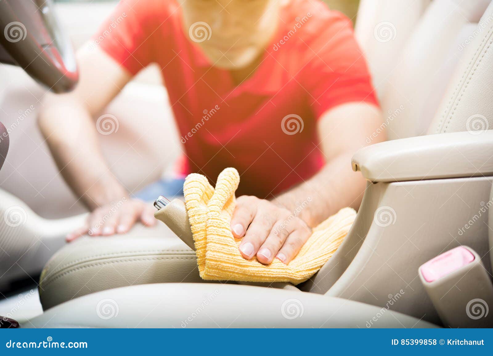 Dry Cleaning The Car Interior With Special Foam. Car Care Concept. Car ...