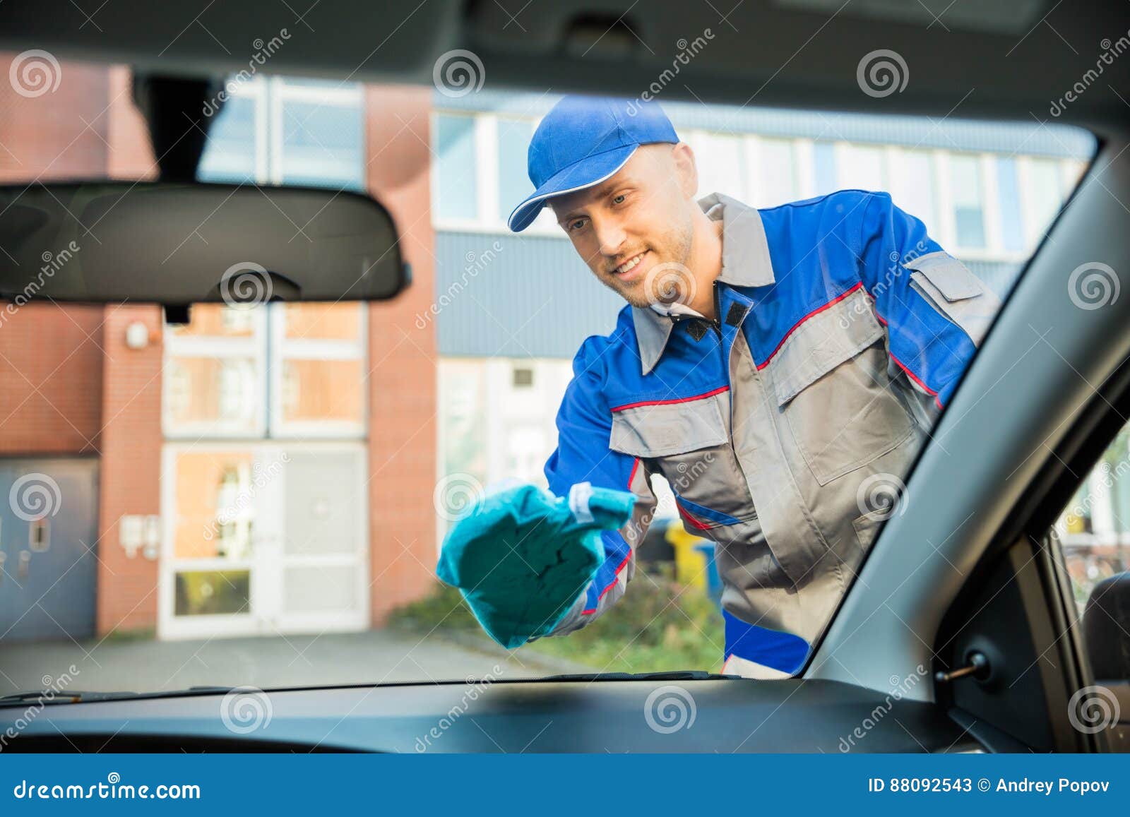 Man Cleaning Car Window with Cloth Stock Image - Image of smiling ...