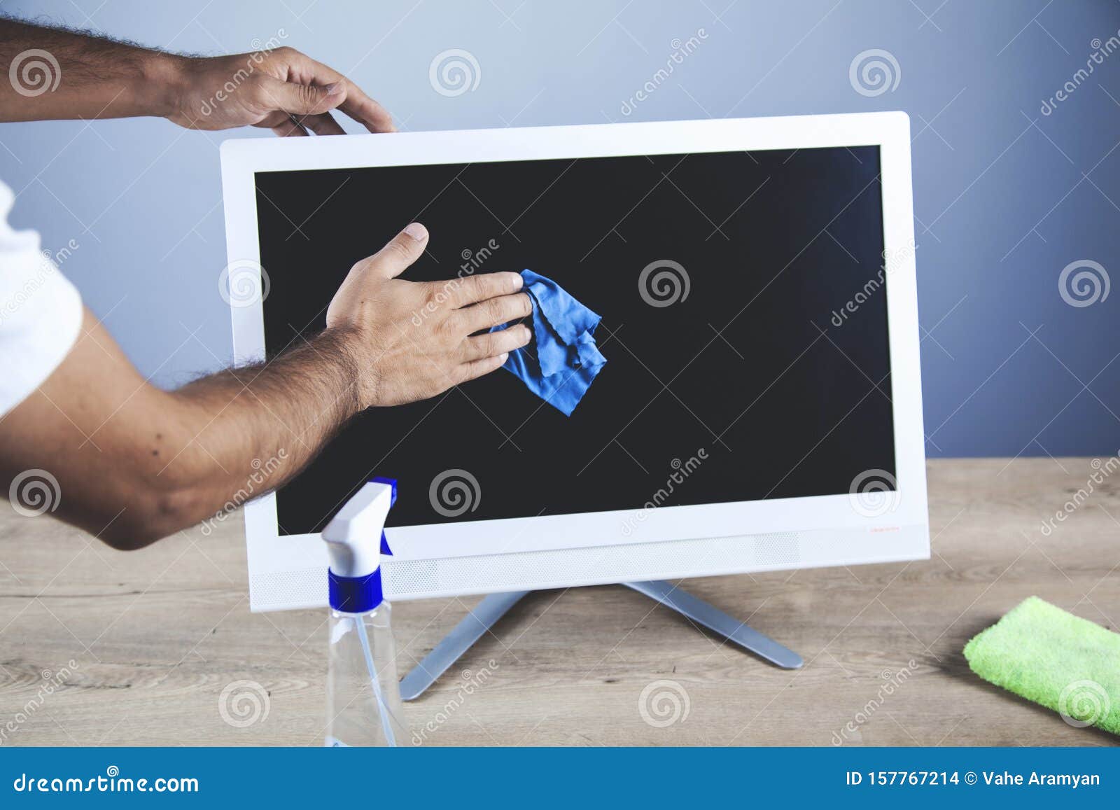 Man cleaning computer stock photo. Image of clean, monitor - 157767214