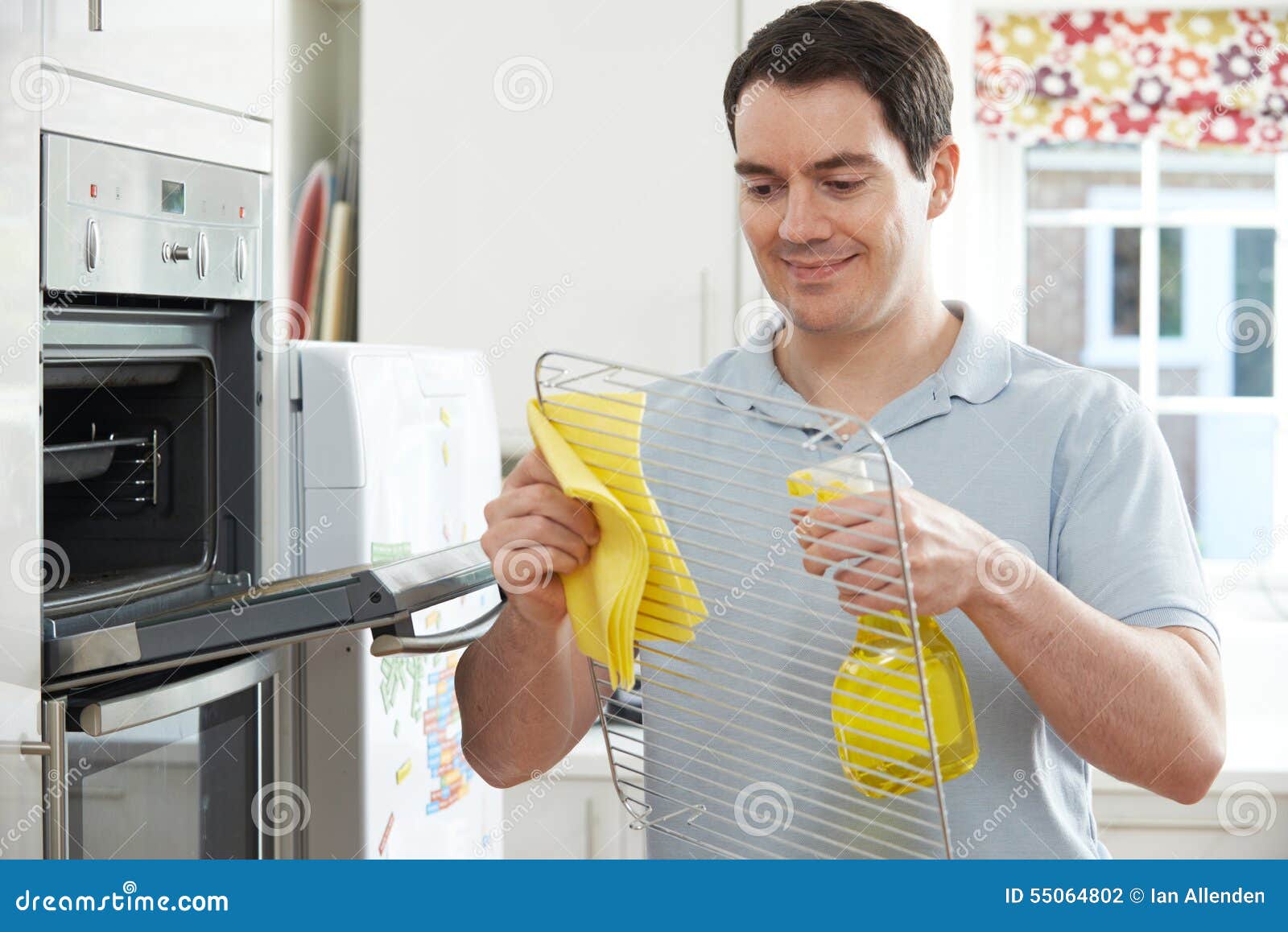 Man Cleaning Domestic Oven in Kitchen Stock Photo - Image of washing ...