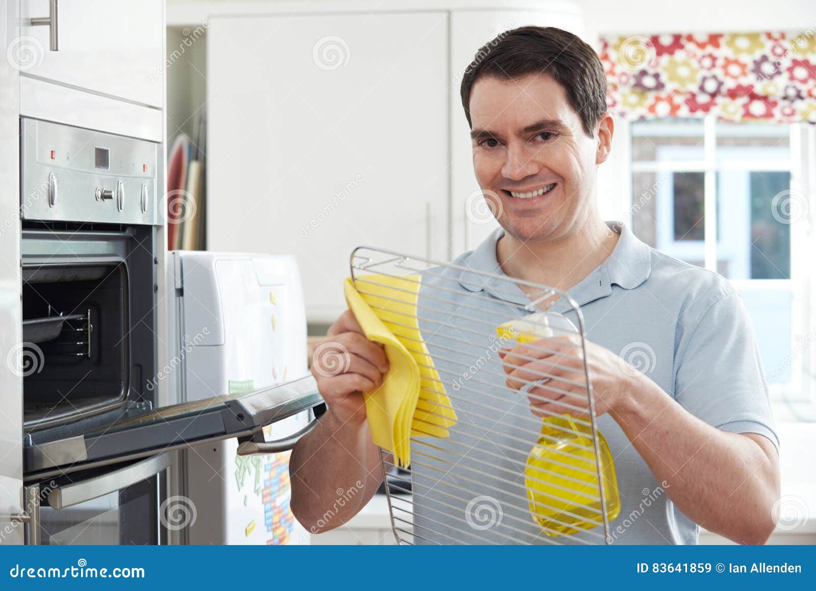 Man Cleaning Domestic Oven in Kitchen Stock Image - Image of dirty ...