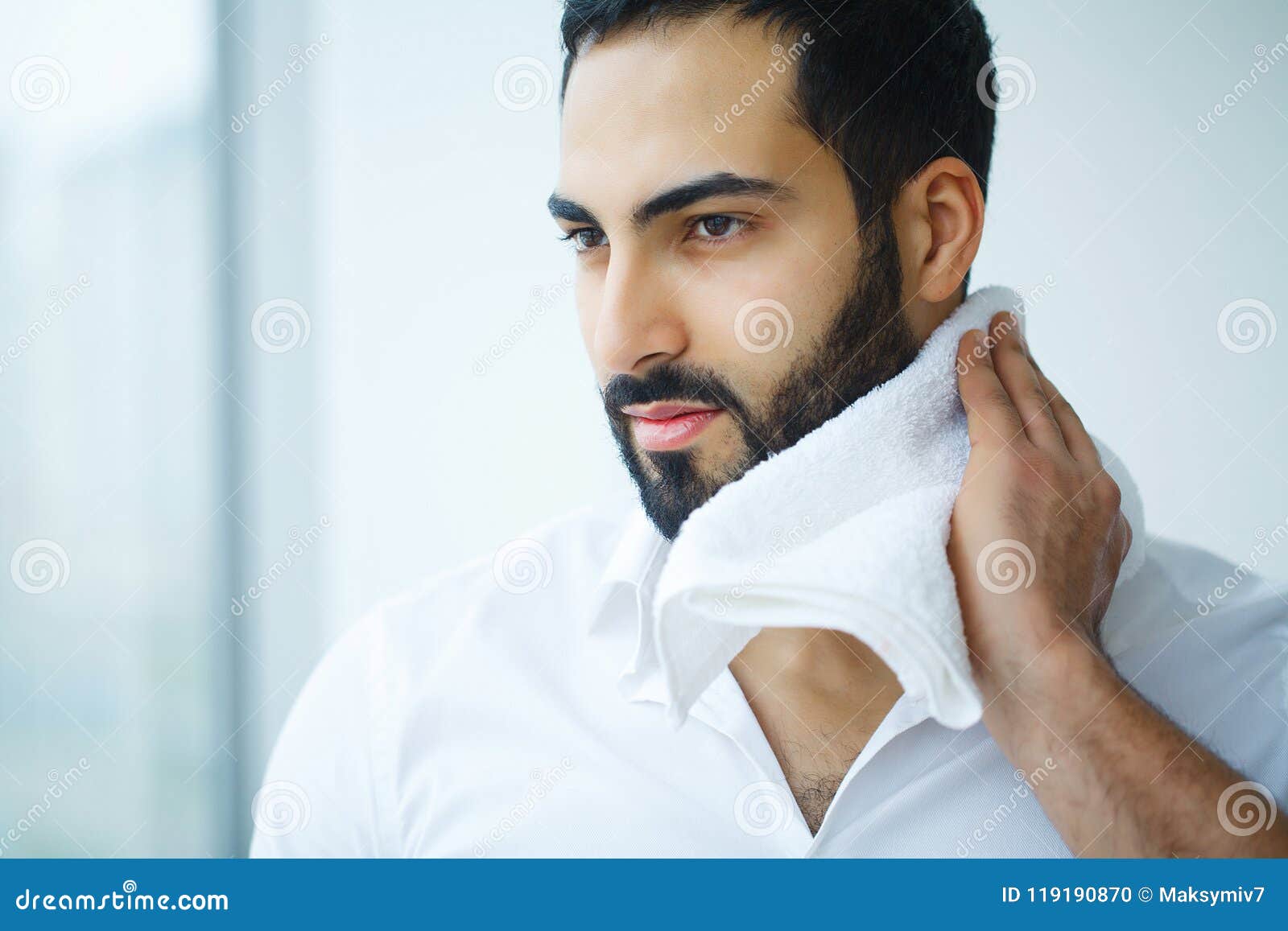 Man Cleaning Face Skin with White Towel Stock Photo - Image of ...