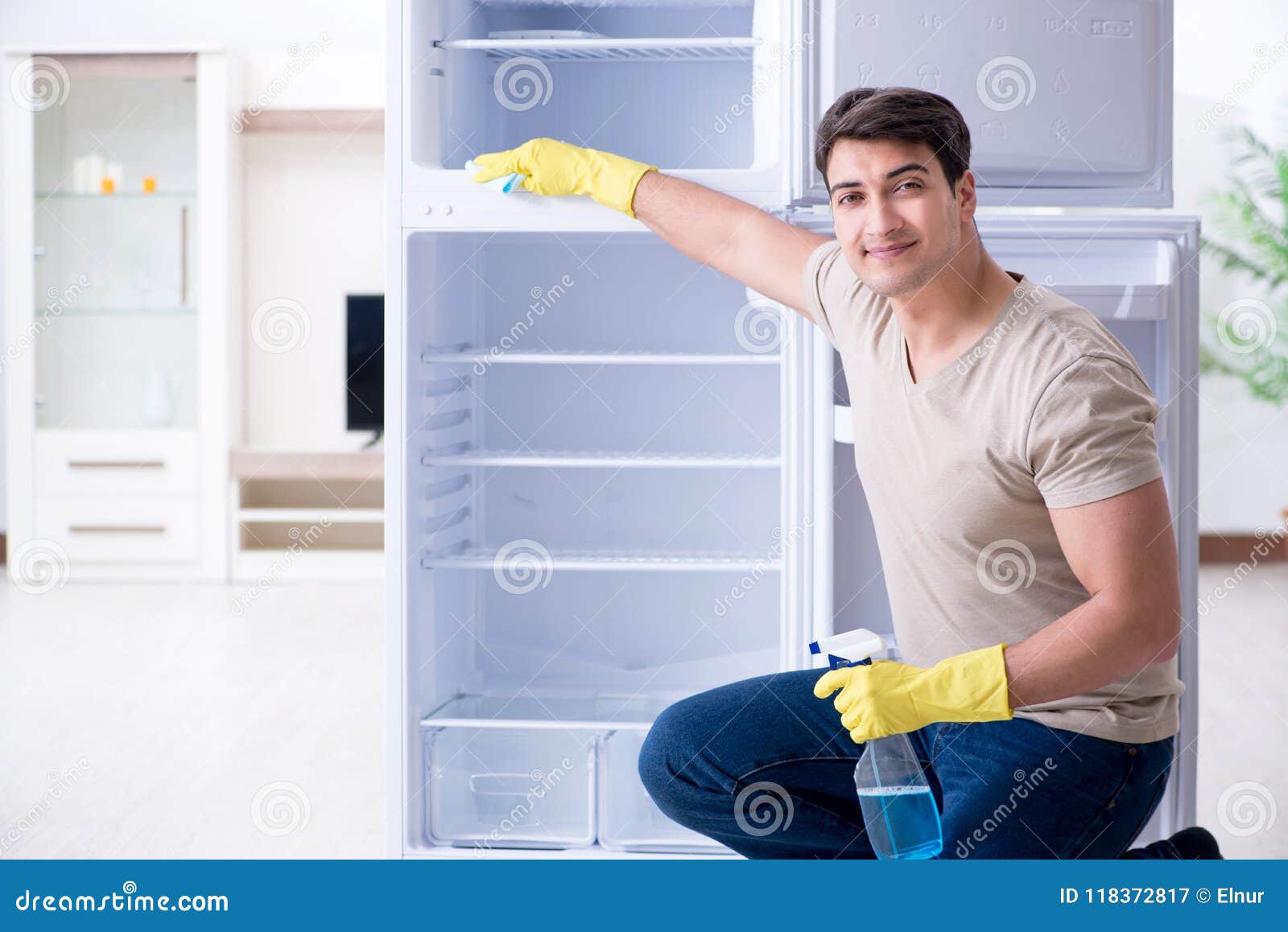 The Man Cleaning Fridge in Hygiene Concept Stock Image - Image of empty ...