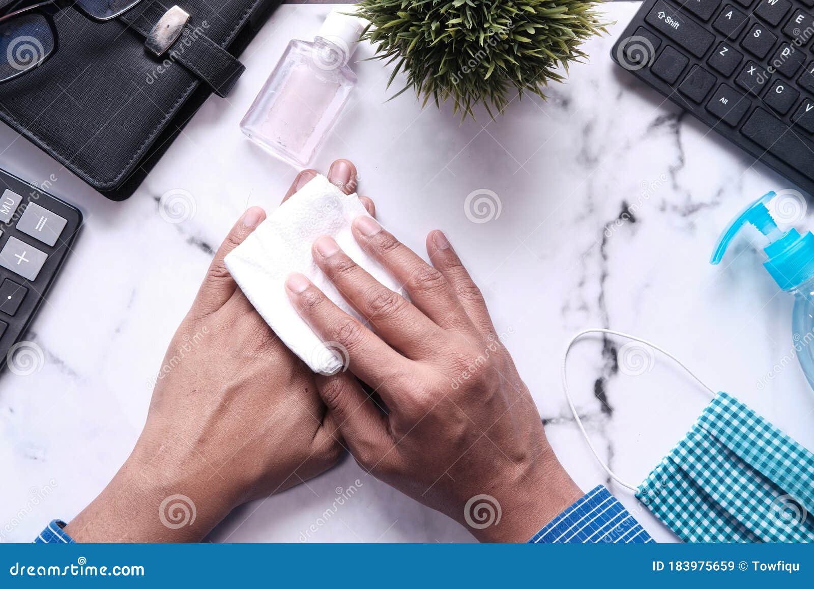 Man Cleaning Hands with Antiseptic Wet Wipe. Stock Image - Image of ...