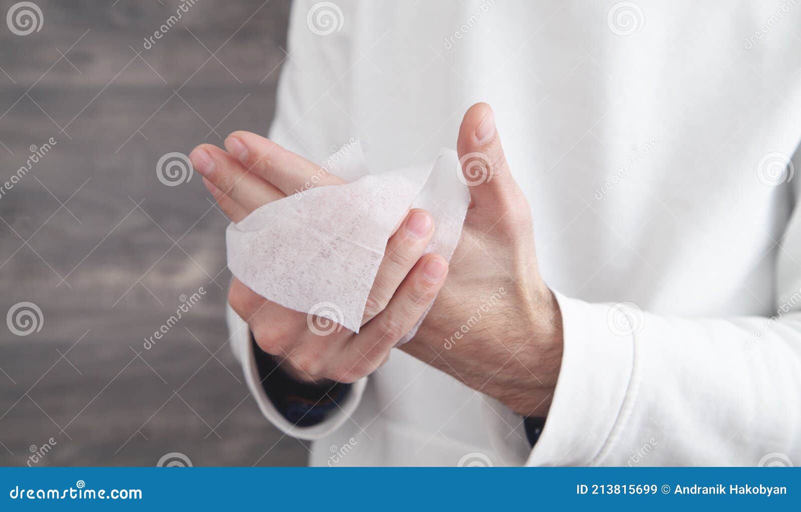 Man Cleaning His Hand with Wet Wipe Stock Image - Image of tissue ...