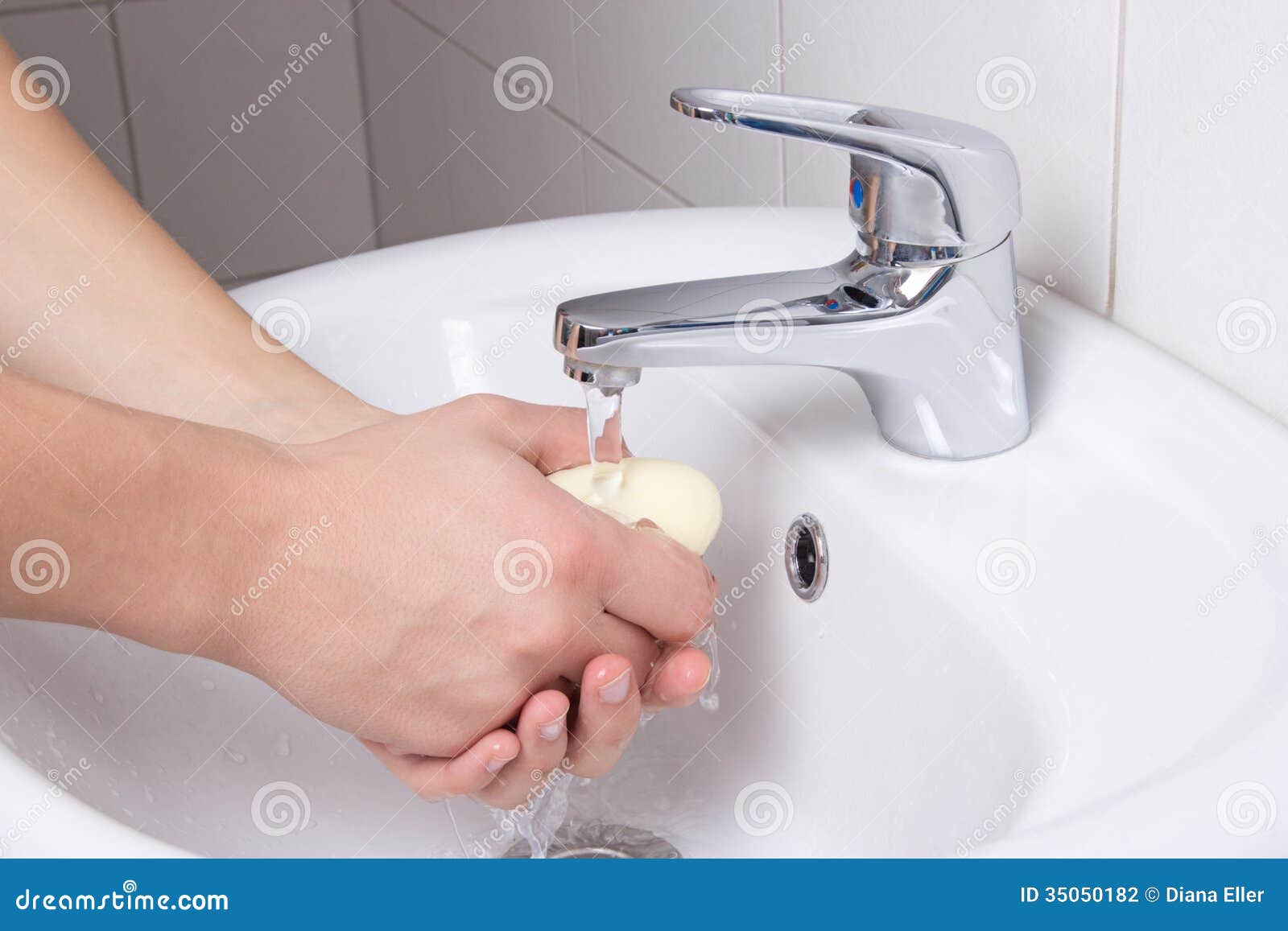 Man Cleaning His Hands in Bathroom Stock Photo - Image of drip, room ...