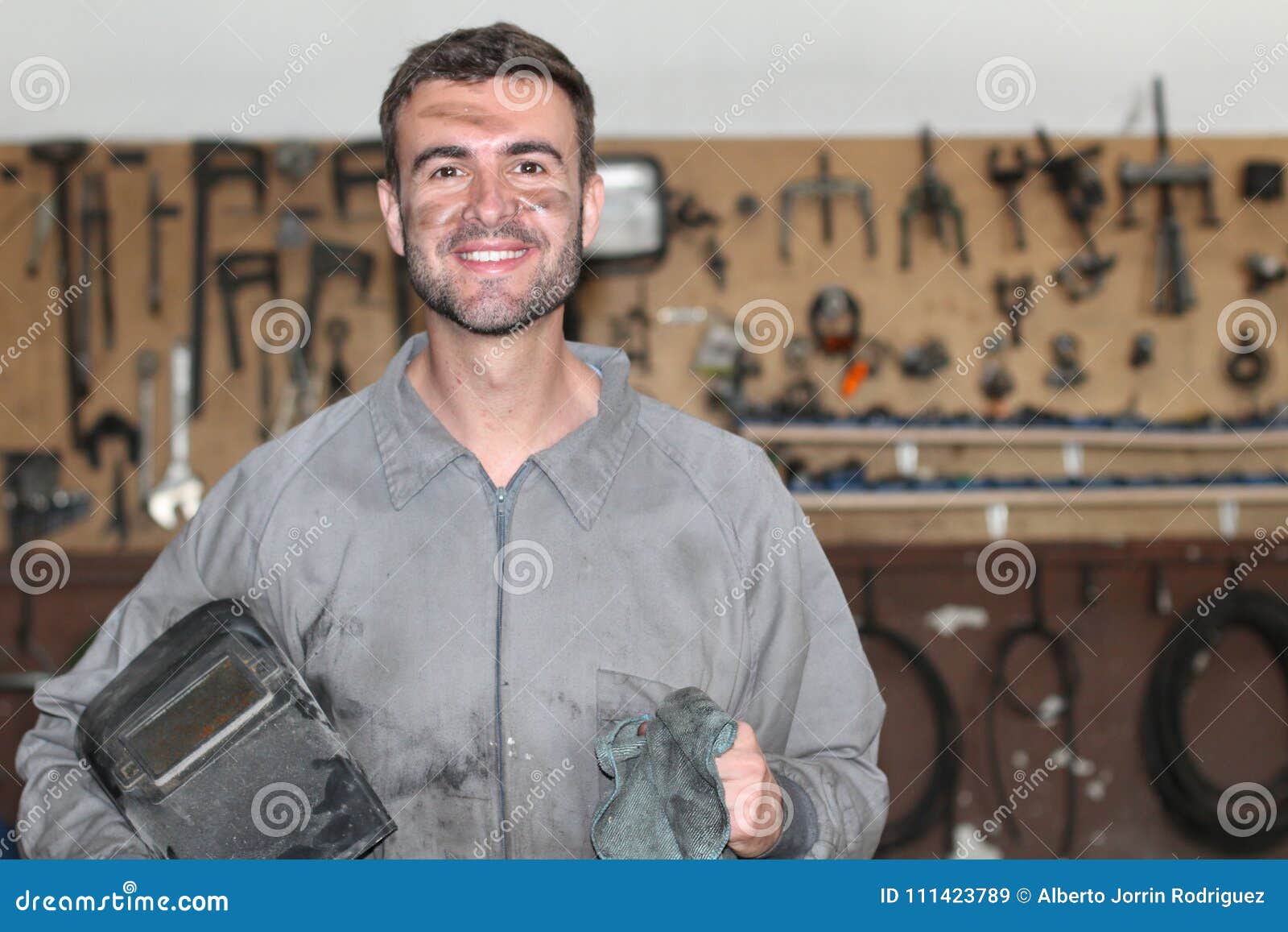 Man Cleaning His Working Hands and Smiling Stock Image - Image of ...