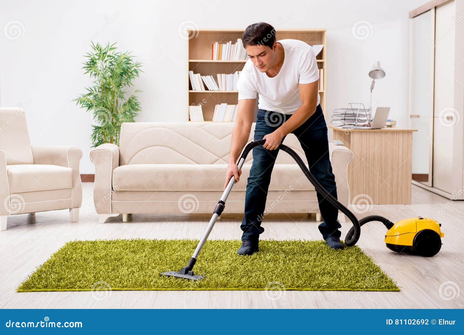 The Man Cleaning Home with Vacuum Cleaner Stock Photo - Image of girl ...