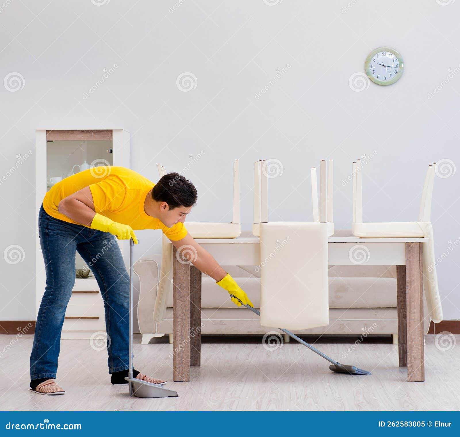 Man Cleaning The House Helping His Wife Stock Image Image Of Company
