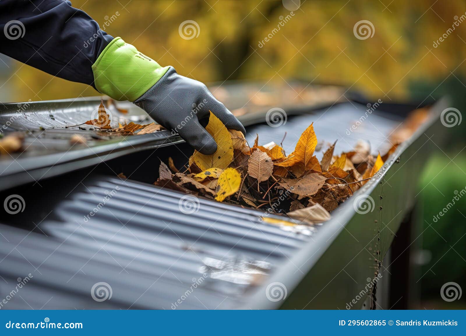 A Man Cleaning Leaves in a Rain Gutter on a Roof. Generative AI Stock ...