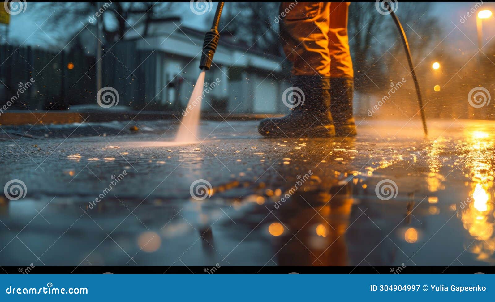 Man Cleaning Pavement with a Pressure Washer Stock Image - Image of ...
