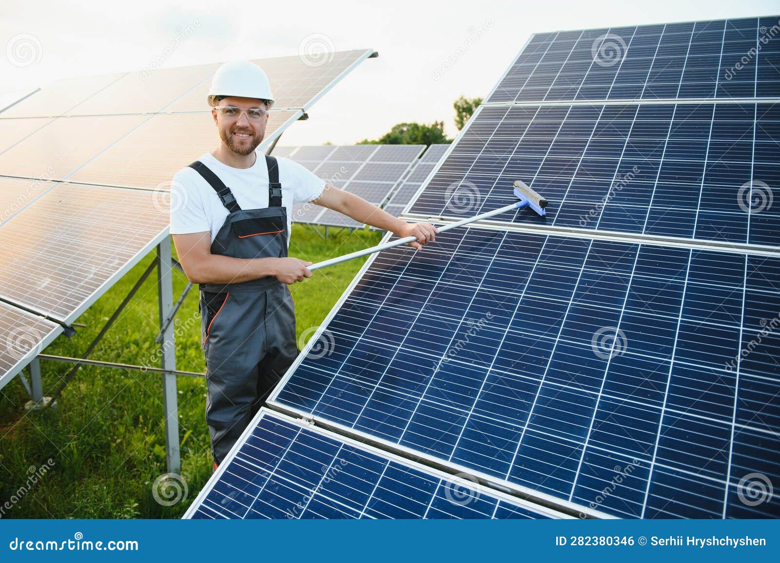 Man Cleaning, Solar Power Washing Stock Photo - Image of house, roof ...