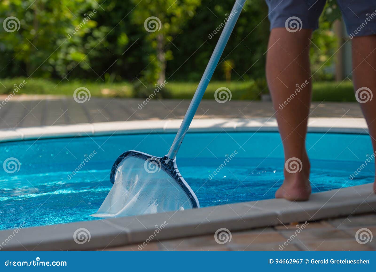 Man Cleaning the Swimming Pool Stock Image - Image of home, bright ...