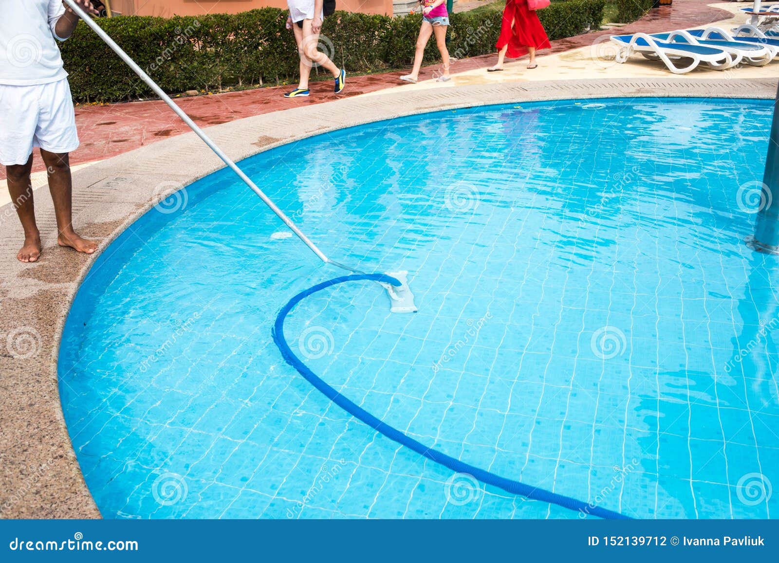 Man Cleaning a Swimming Pool in Summer. Cleaner of the Swimming Pool ...