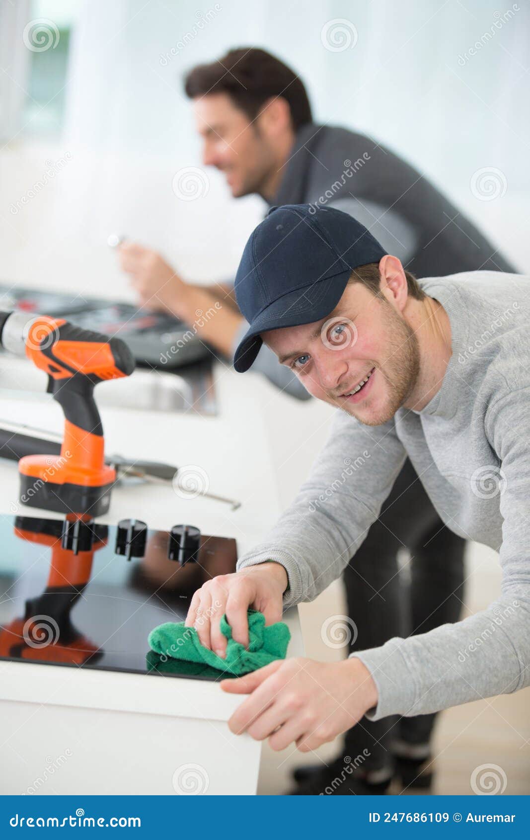 Man Cleaning Up after Replacing Kitchen Stock Image - Image of kitchen ...