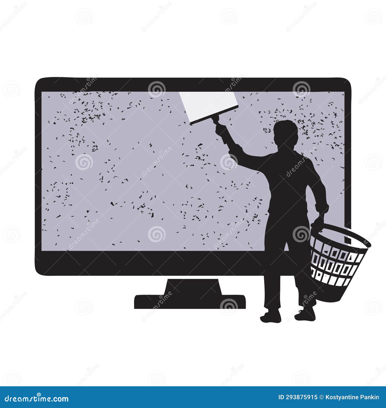 Man Cleaning Virtual Desktop Stock Vector - Illustration of help ...