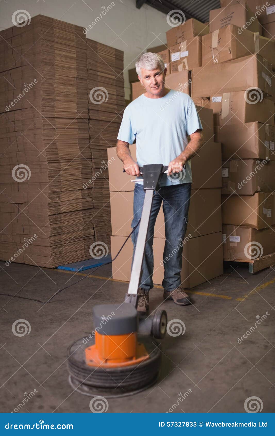 Man Cleaning Warehouse Floor with Machine Stock Image - Image of mature ...