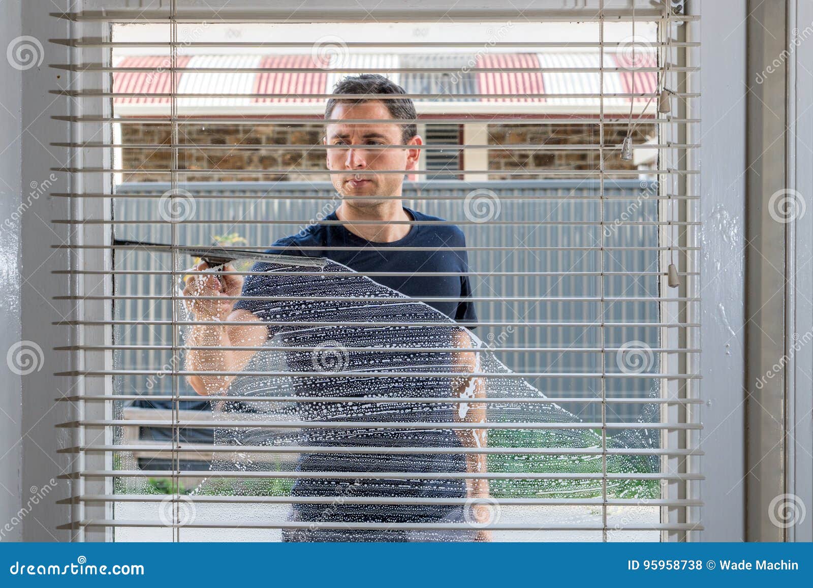 Man Cleaning the Window of a House Stock Photo - Image of housework ...