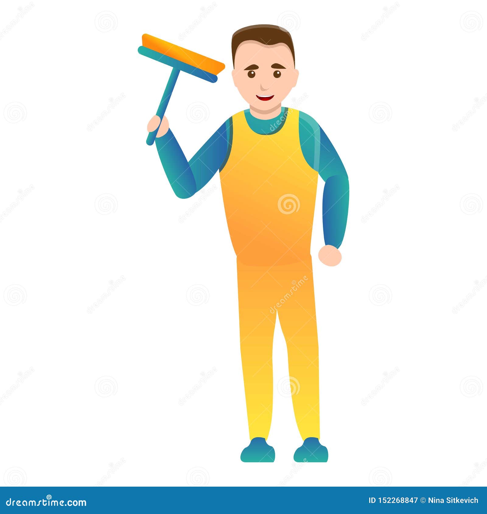 Man Cleaning Window Icon, Cartoon Style Stock Vector - Illustration of ...