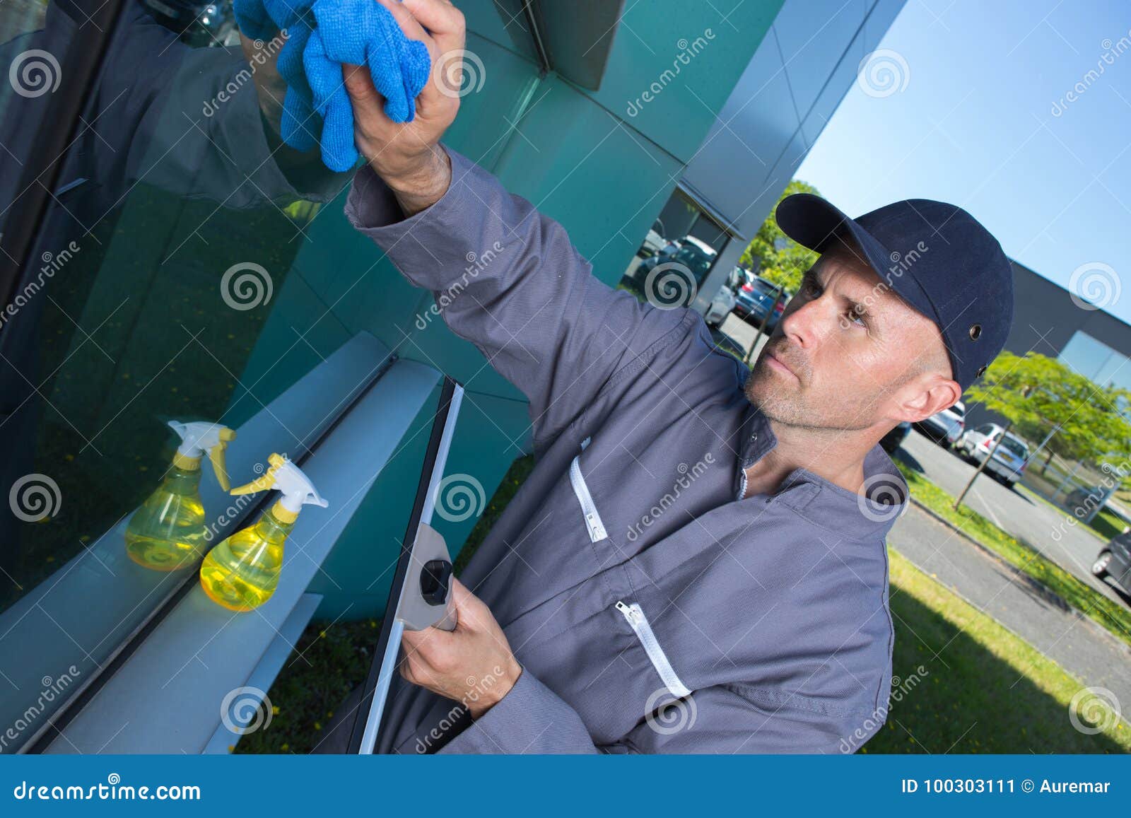 Man Cleaning Window from Outside Stock Image - Image of outdoor, dust ...