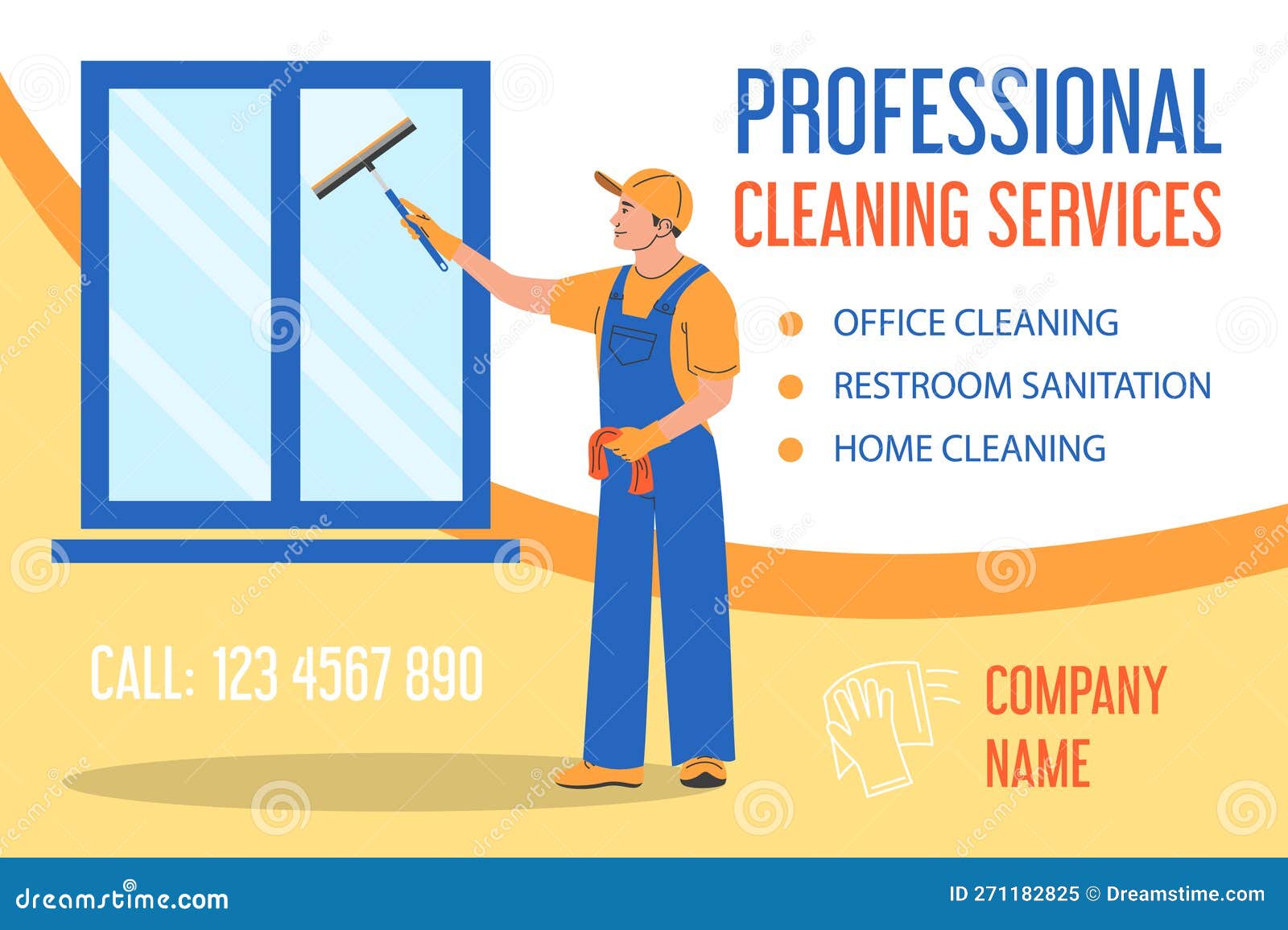 Vector Of Squeegee Scraping On House Shape In Blue Color With Spray ...