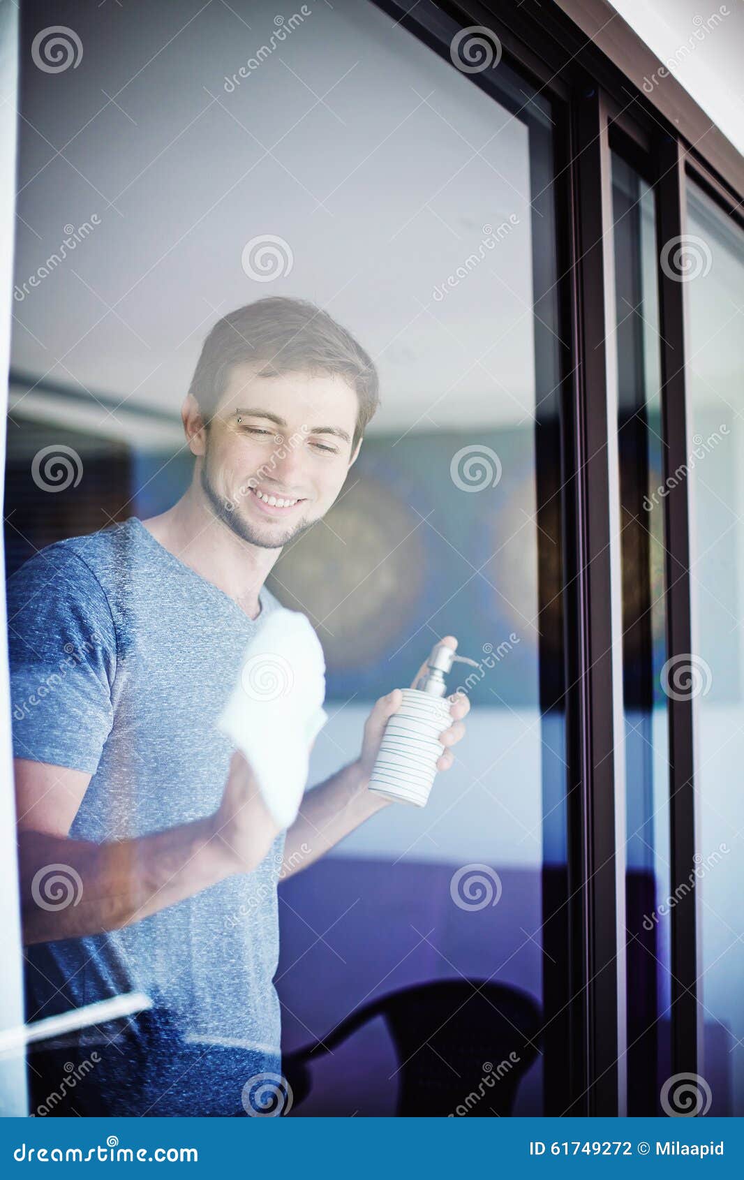 Man cleaning a window stock photo. Image of husband, single - 61749272