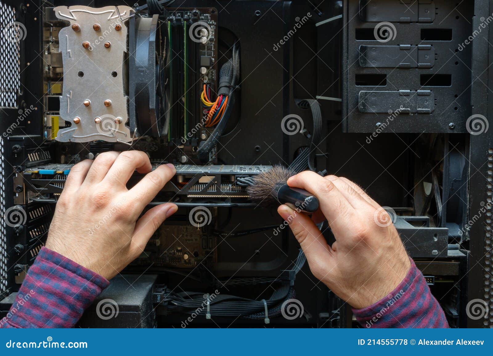 Man Cleans the Dust from Computer Hardware Stock Photo - Image of ...