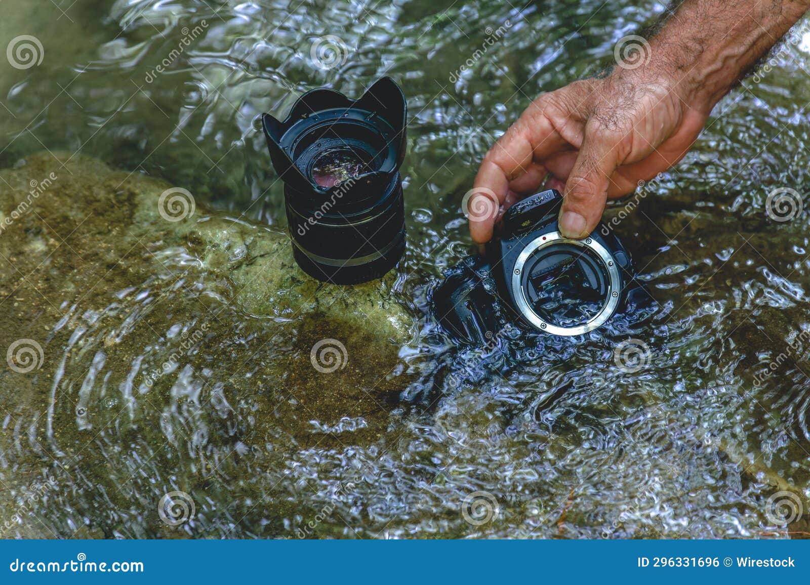 Man Cleans His Reflex Camera Sensor in River Water Stock Photo - Image ...
