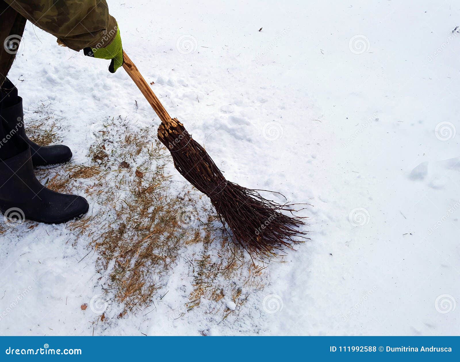 Man cleans snow stock photo. Image of driveway, snow - 111992588