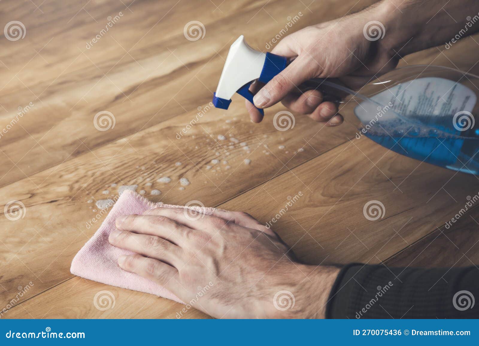Man Cleans the Table with Liquid Stock Photo - Image of housework, desk ...