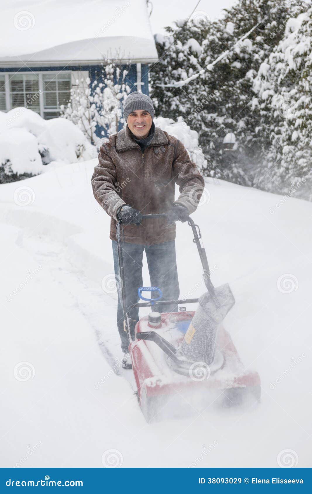 Man Clearing Driveway with Snowblower Stock Image - Image of driveway ...