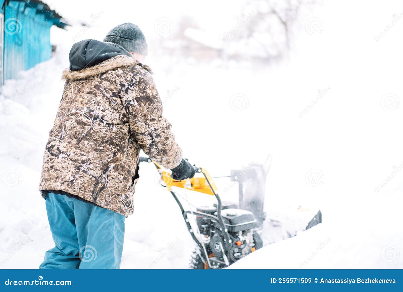 Man Clearing Snow with a Snow Blower Stock Image - Image of thrower ...