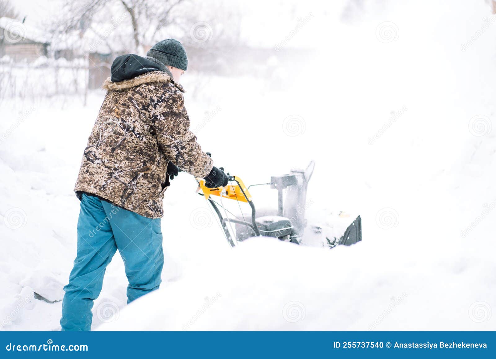 Man Clearing Snow with a Snowplow Stock Photo - Image of blizzard ...