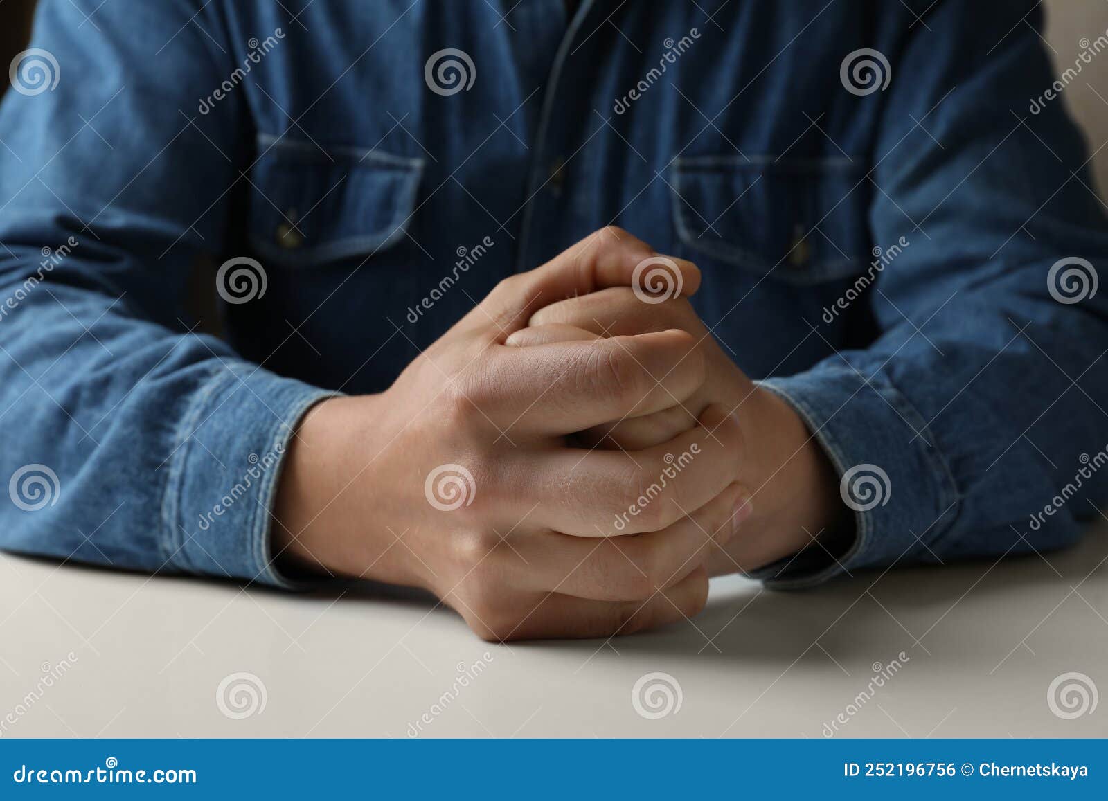 Man Clenching Hands at Table while Restraining Anger, Closeup Stock ...