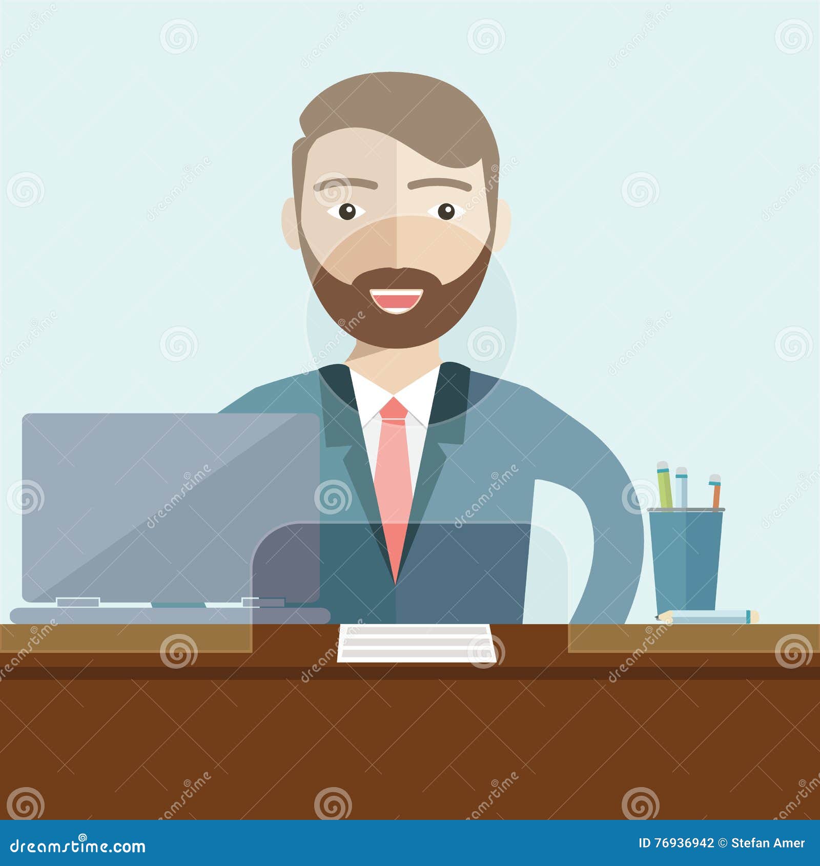 Man Clerk in a Bank Office. Flat Vector. Stock Vector - Illustration of ...