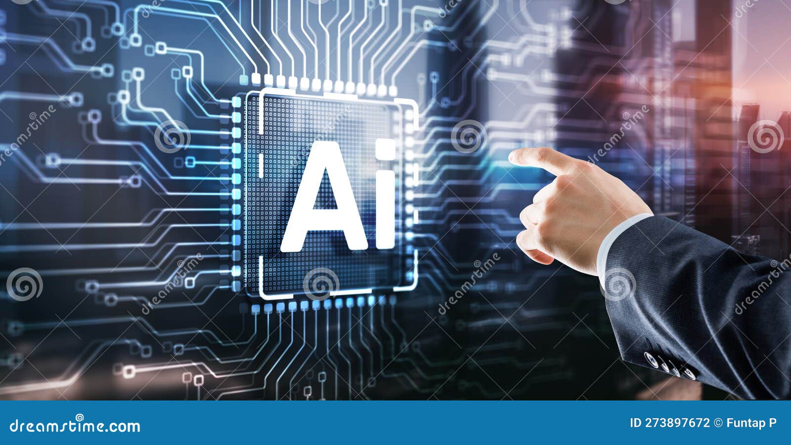 Man Clicking on a Virtual Screen: Artificial Intelligence Chip. Ai ...