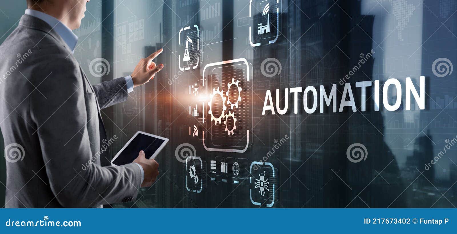 Man Clicks on 3d Virtual Screen Automation. Optimization of Business ...