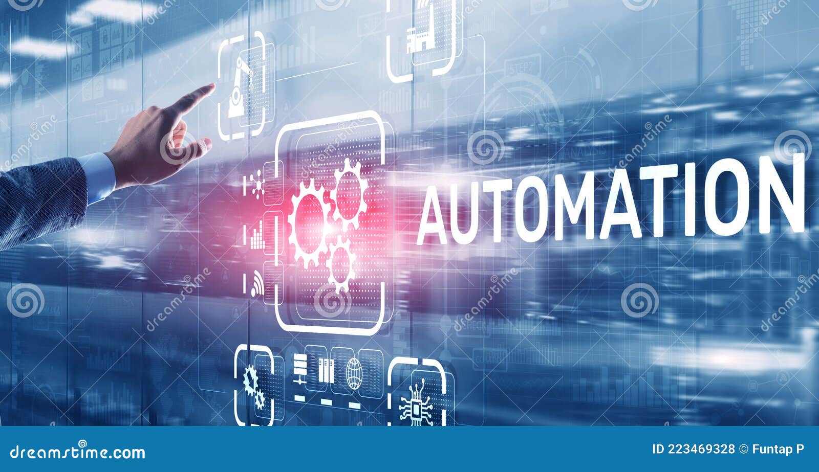 Man Clicks on 3d Virtual Screen Automation. Optimization of Business ...