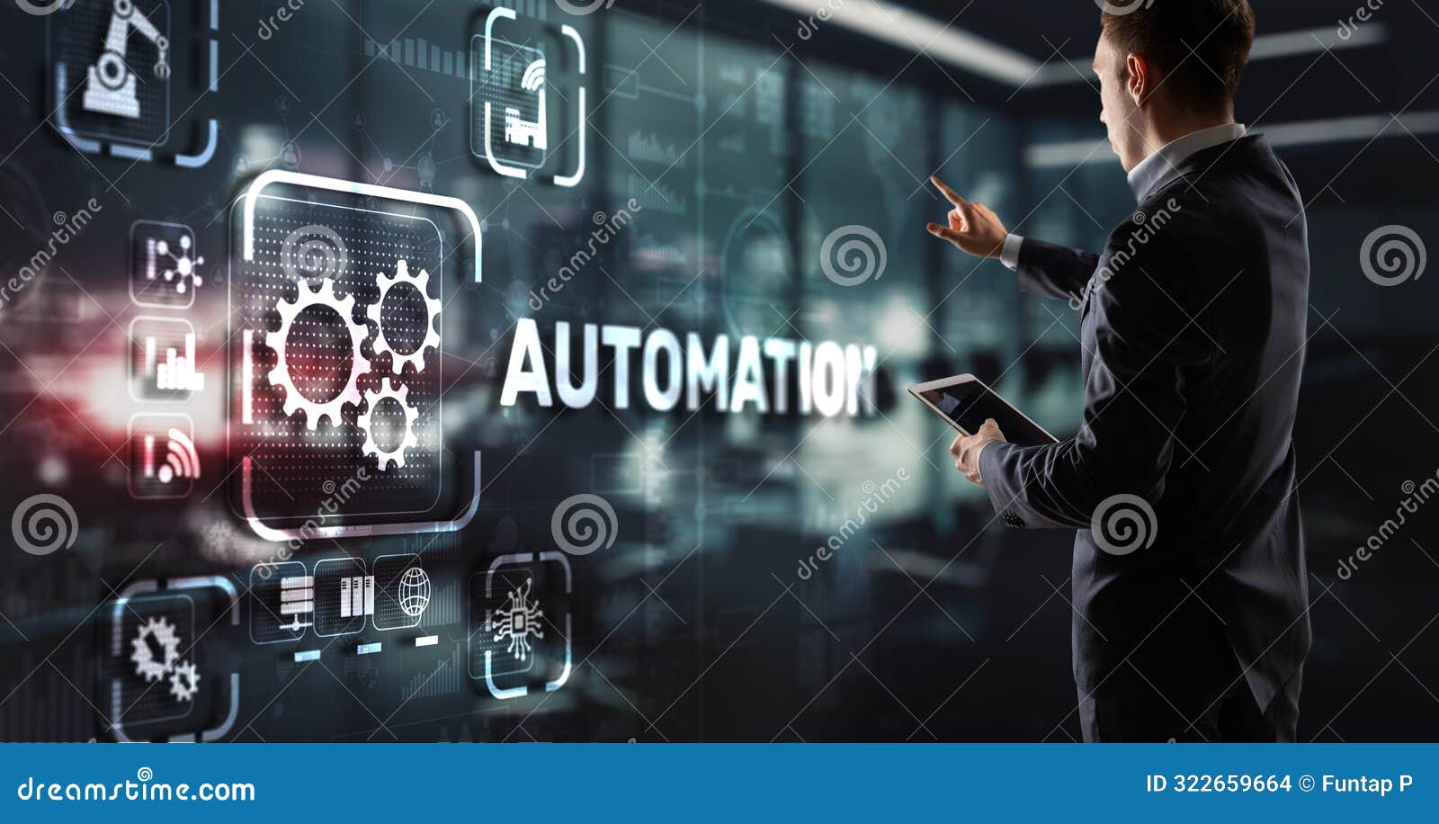 Man Clicks on 3d Virtual Screen Automation. Optimization of Business ...