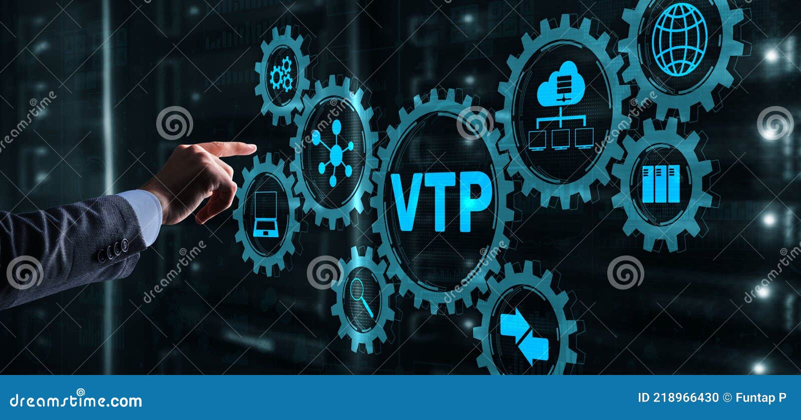 The Man Clicks on the Inscription VTP. VLAN Trunking Protocol Stock ...