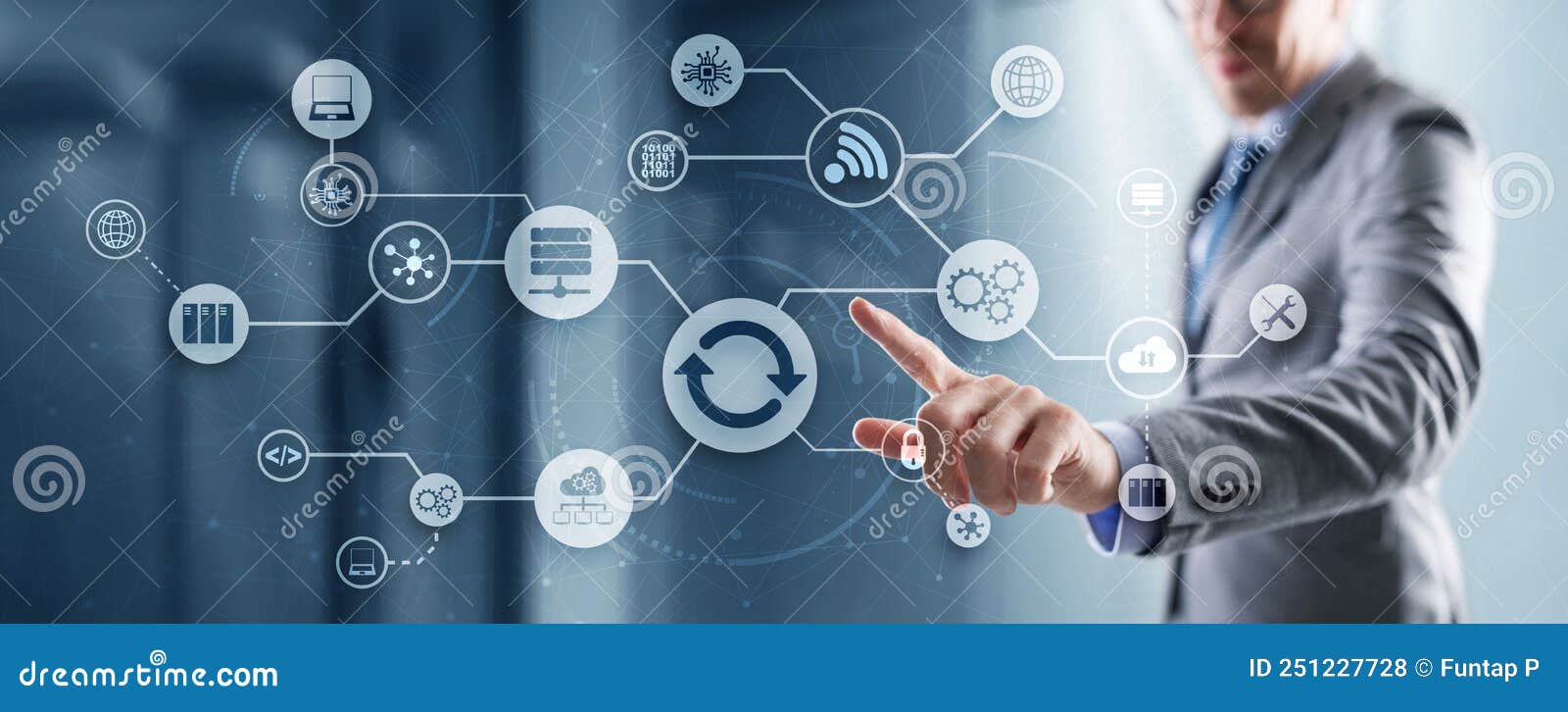 Man Clicks on the Update Icon. Upgrading Concept Stock Illustration ...