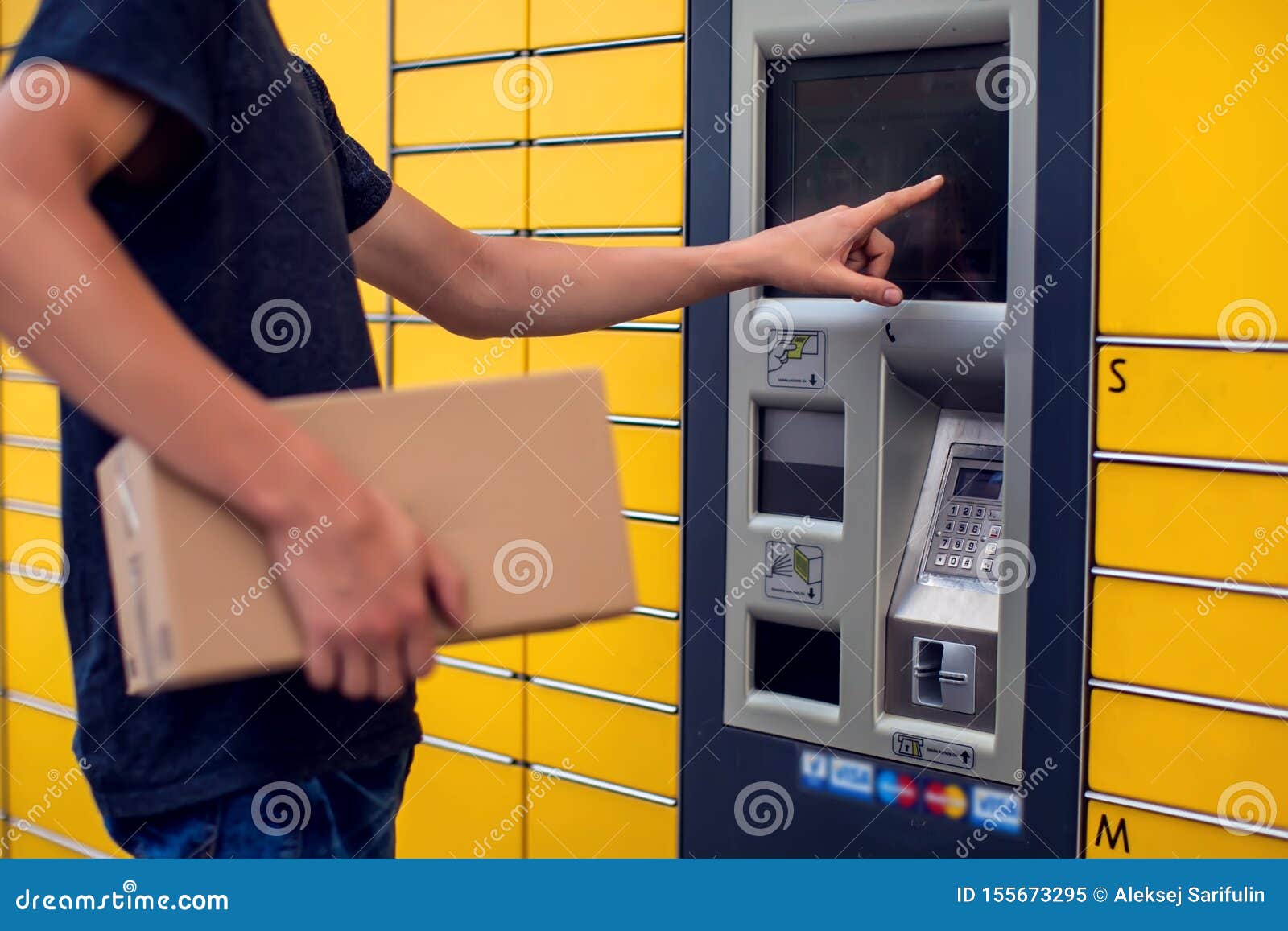 Man Client Using Automated Self Service Post Terminal Machine or Locker ...