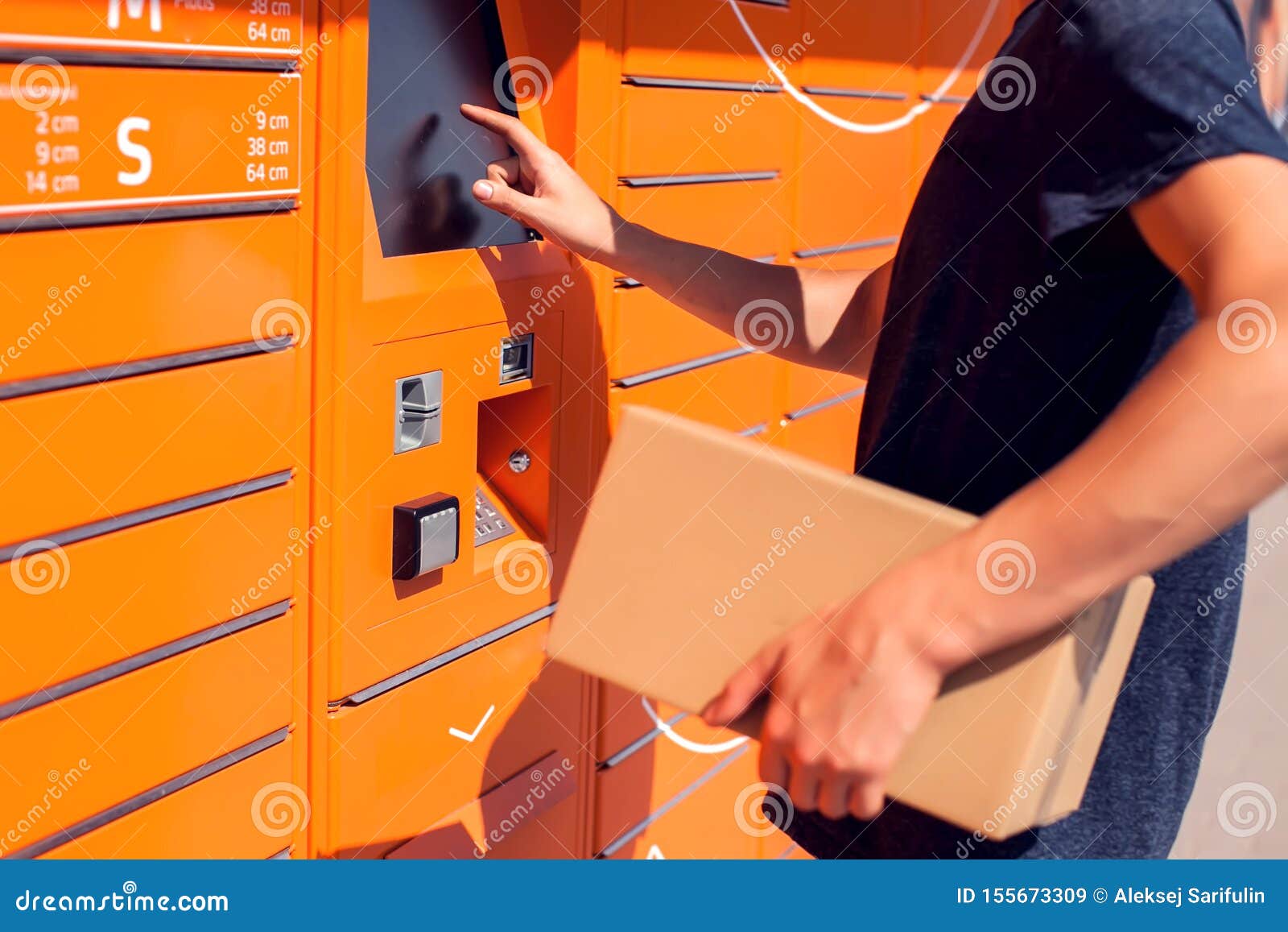 Man Client Using Automated Self Service Post Terminal Machine or Locker ...