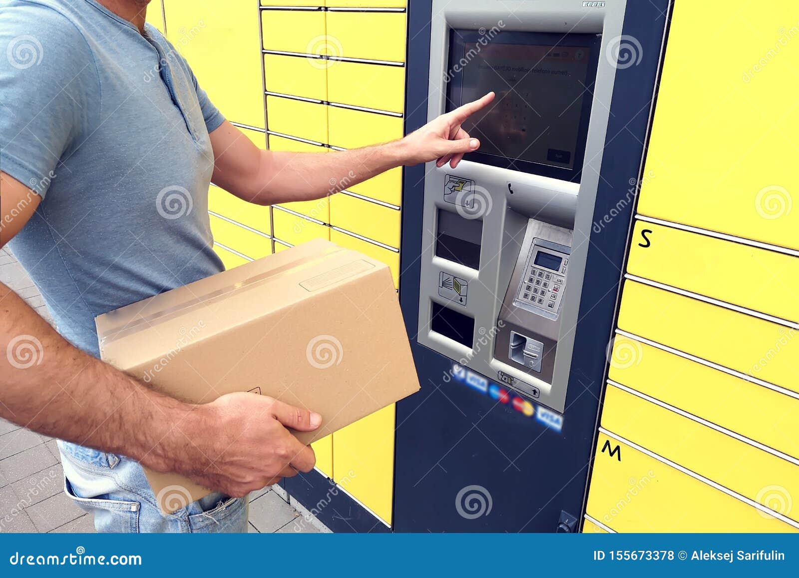 Man Client Using Automated Self Service Post Terminal Machine or Locker ...