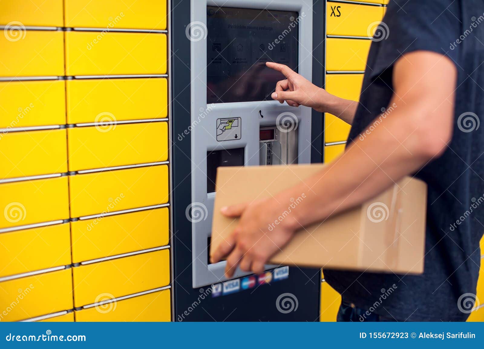 Client Using Automated Self Service Post Terminal Machine or Locker To ...