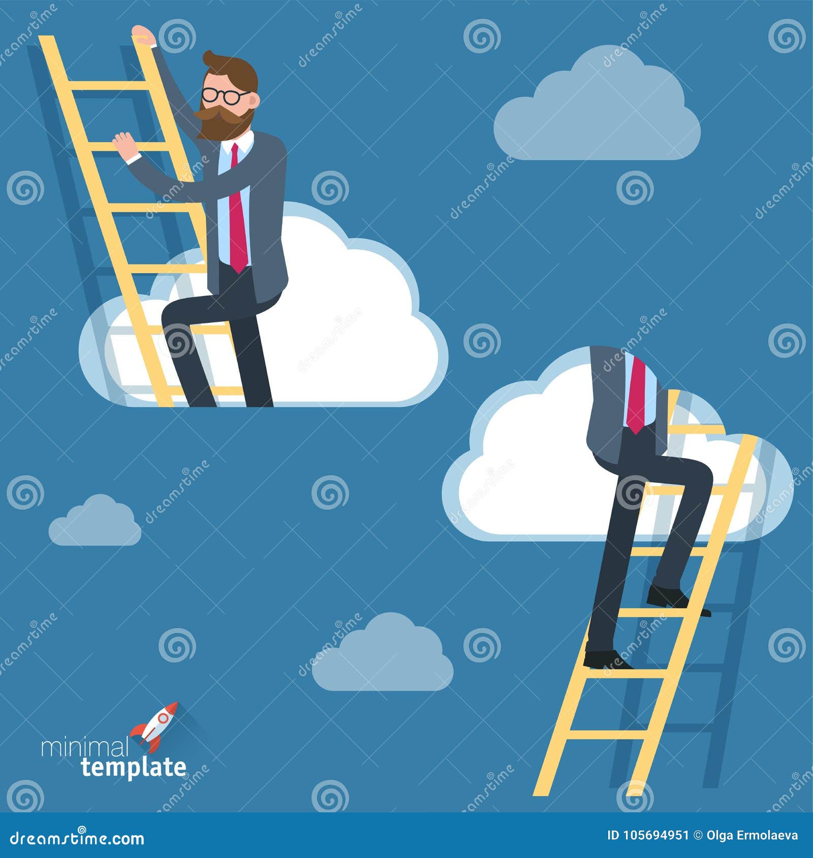 Man Climbing through Clouds in the Sky. Stock Vector - Illustration of ...