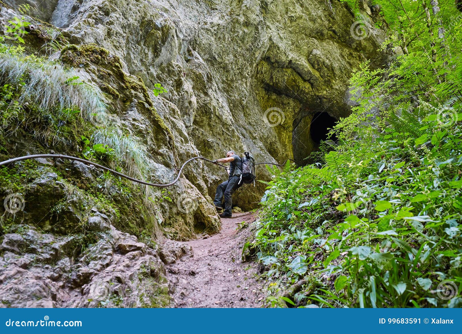 Man Climbing Down from a Cave Stock Image - Image of exploration, path ...